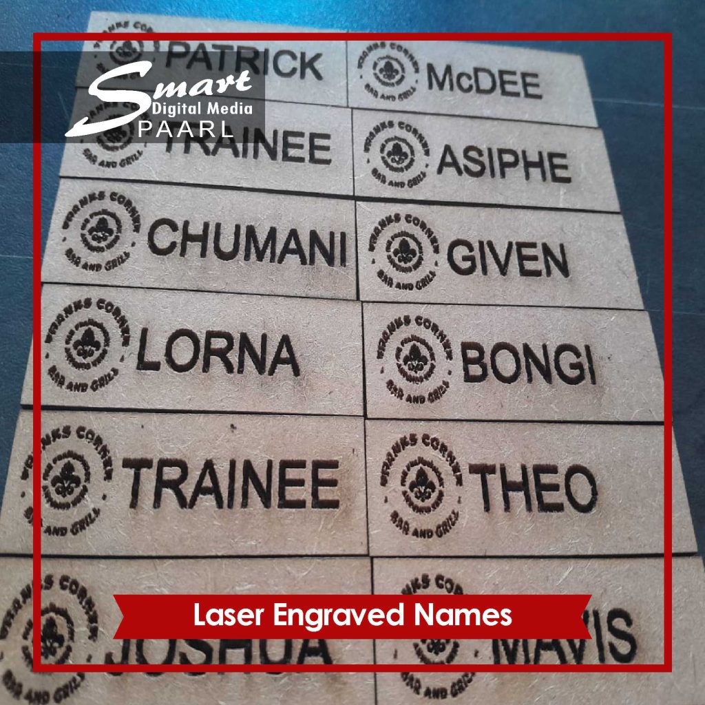 Lasercut Engraved Wooden Name Tags - Smart Digital Media