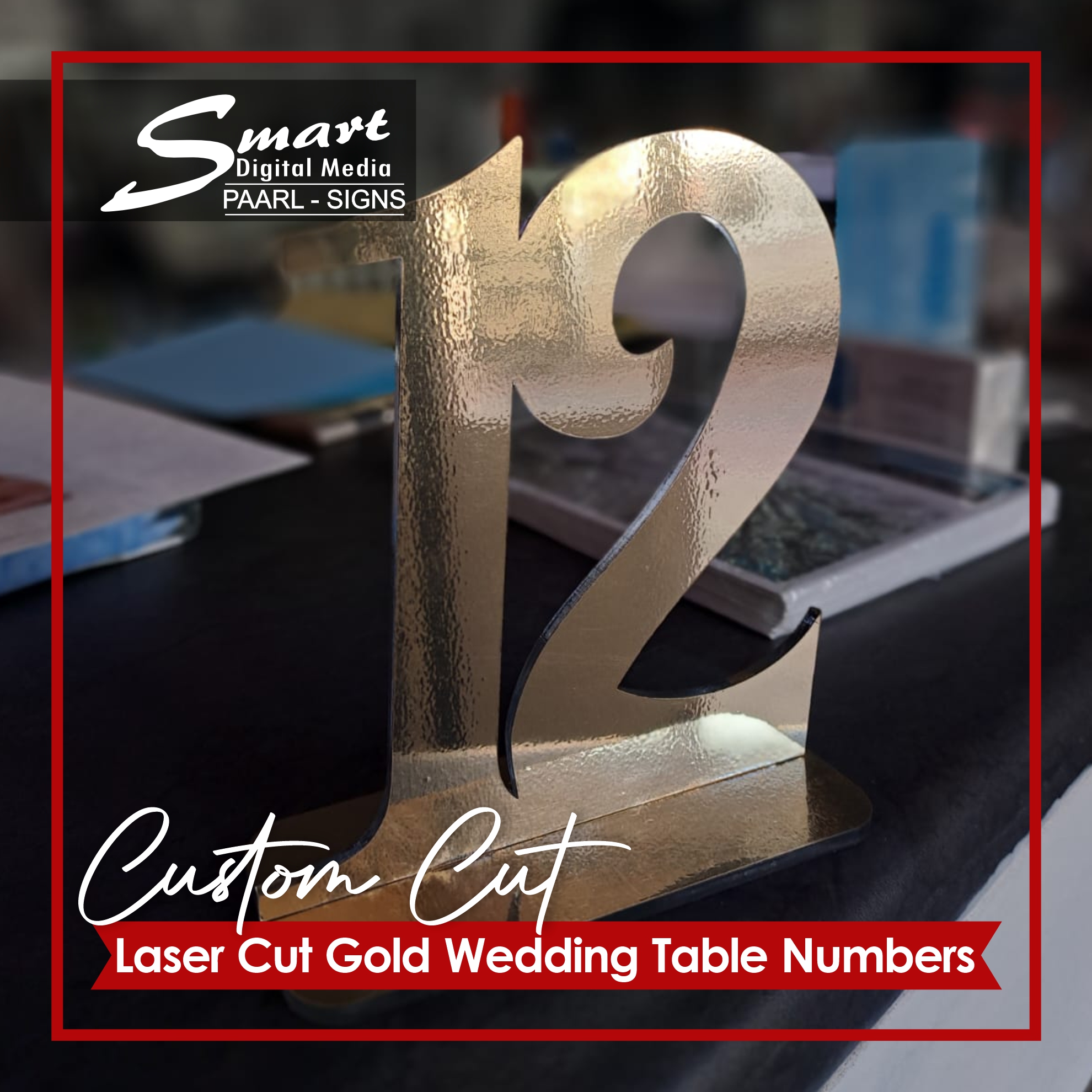 Laser Cutting: Gold Wedding & Events Table Numbers - Smart Digital Media